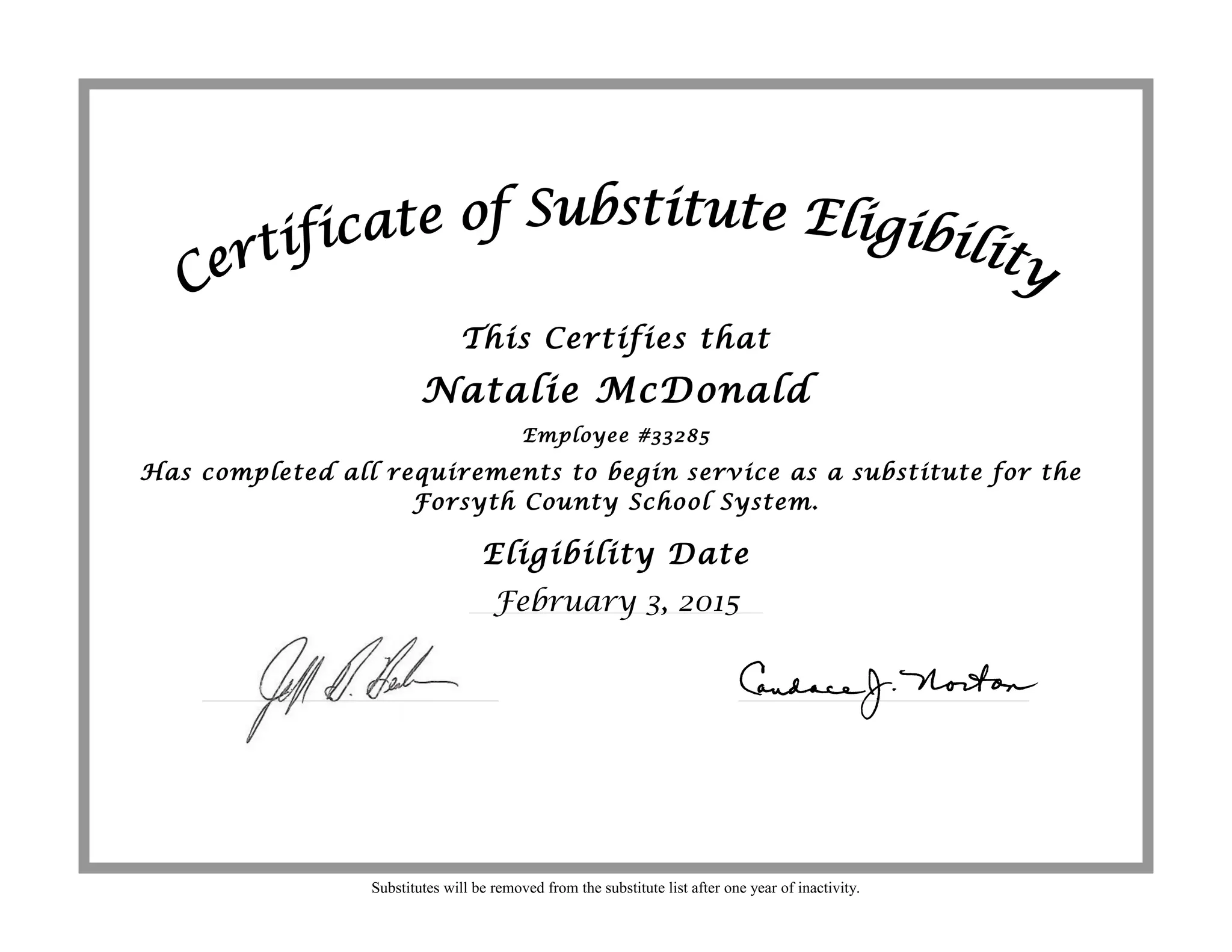 McDonald Sub Certificate | DOC | Business | Business and Finance