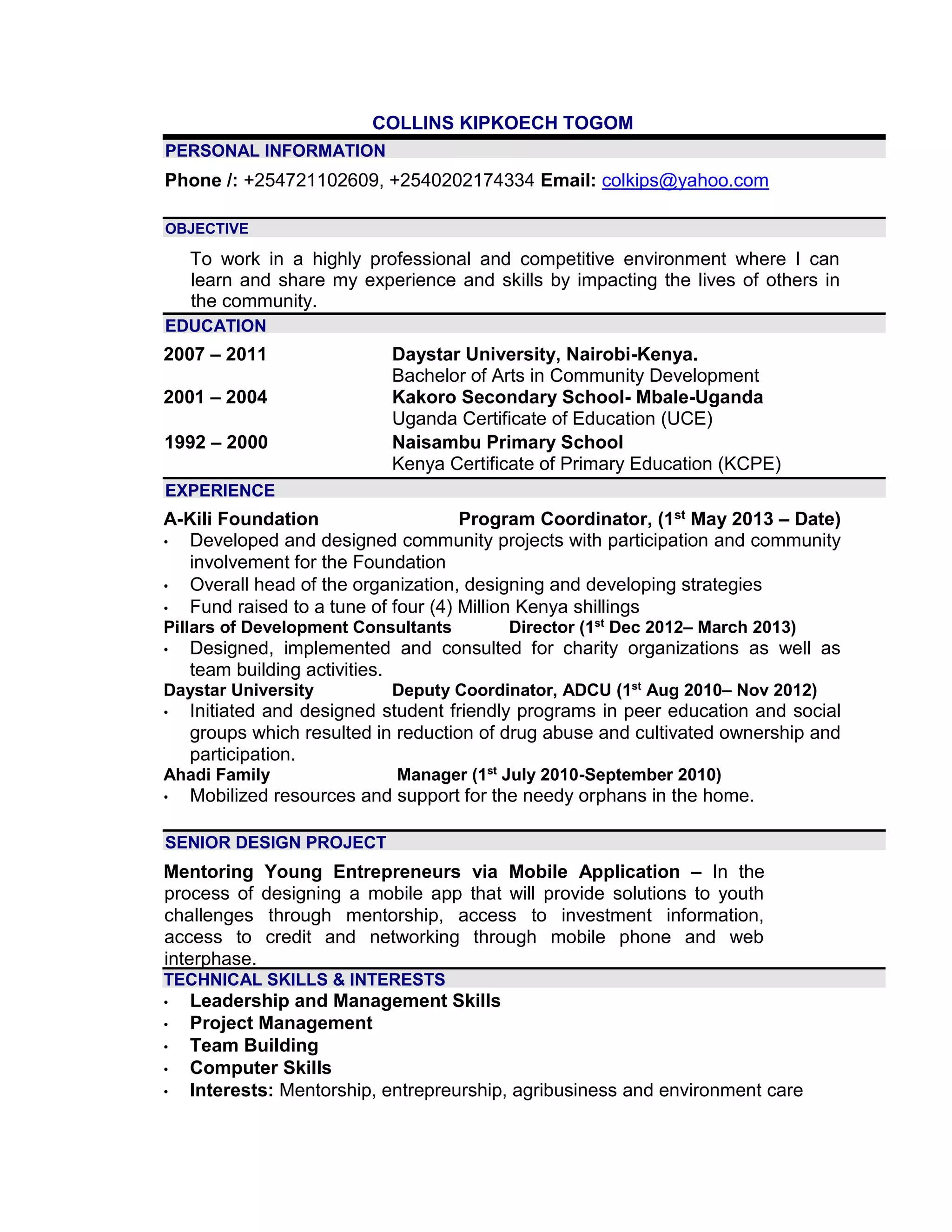 COLLINS KIPKOECH TOGOM CV | PDF