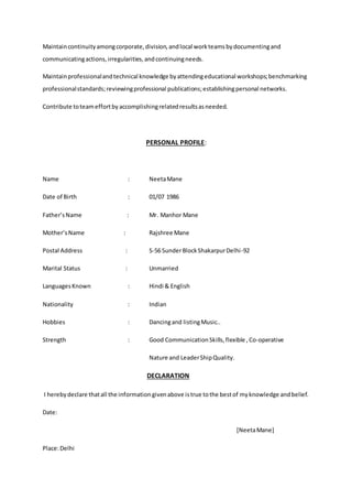 RESUME-NEETA-MANE | DOCX