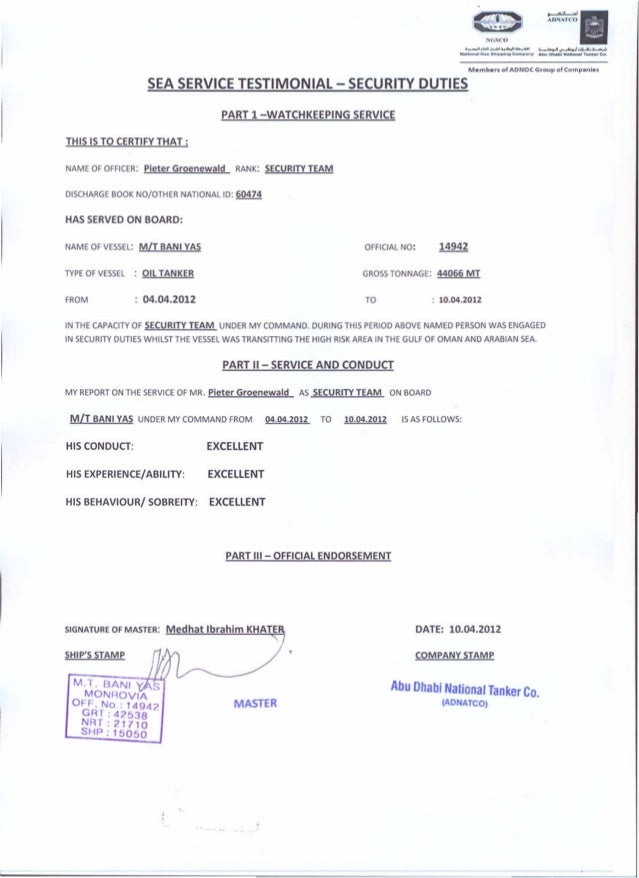 SECURITY TEAM SEA SERVICE TESTIMONIAL