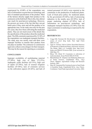Constraints in Adoption of Recommended Cultivation Practices of Medicinal Plant Growers | PDF