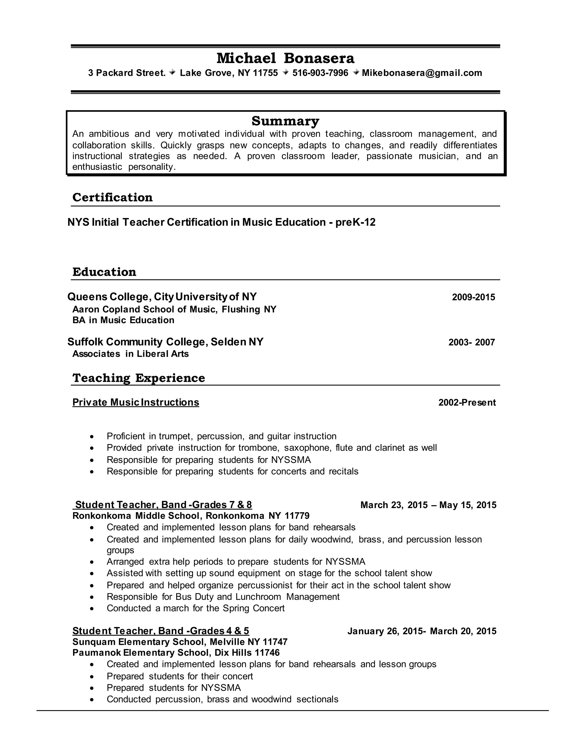 Mike Bonasera Resume | DOCX