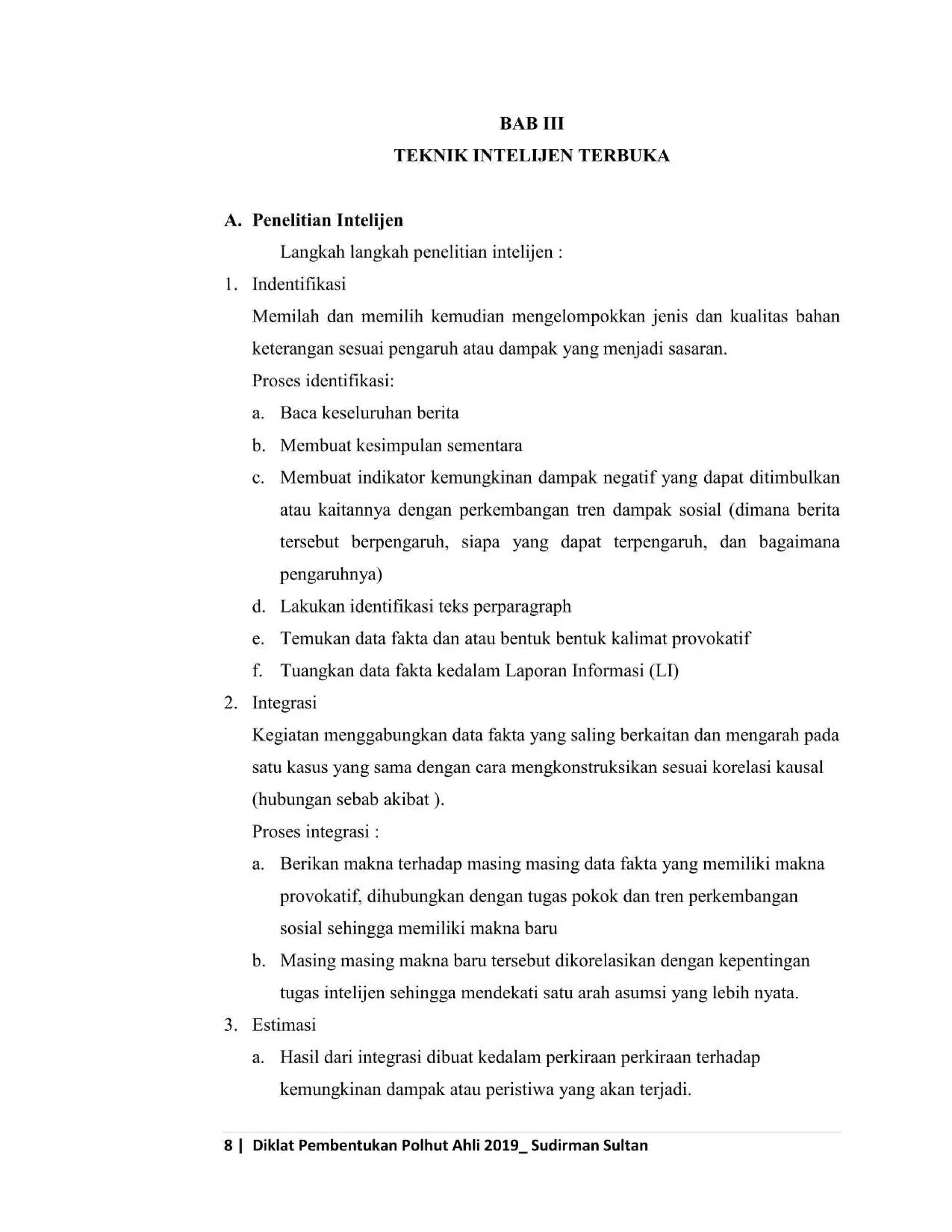 07 bahan ajar dasar dasar intelijen polhut 01 | PDF