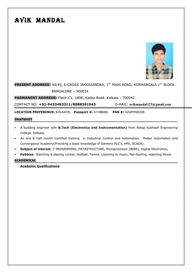 RESUME of Avik 22nd Apr | DOC
