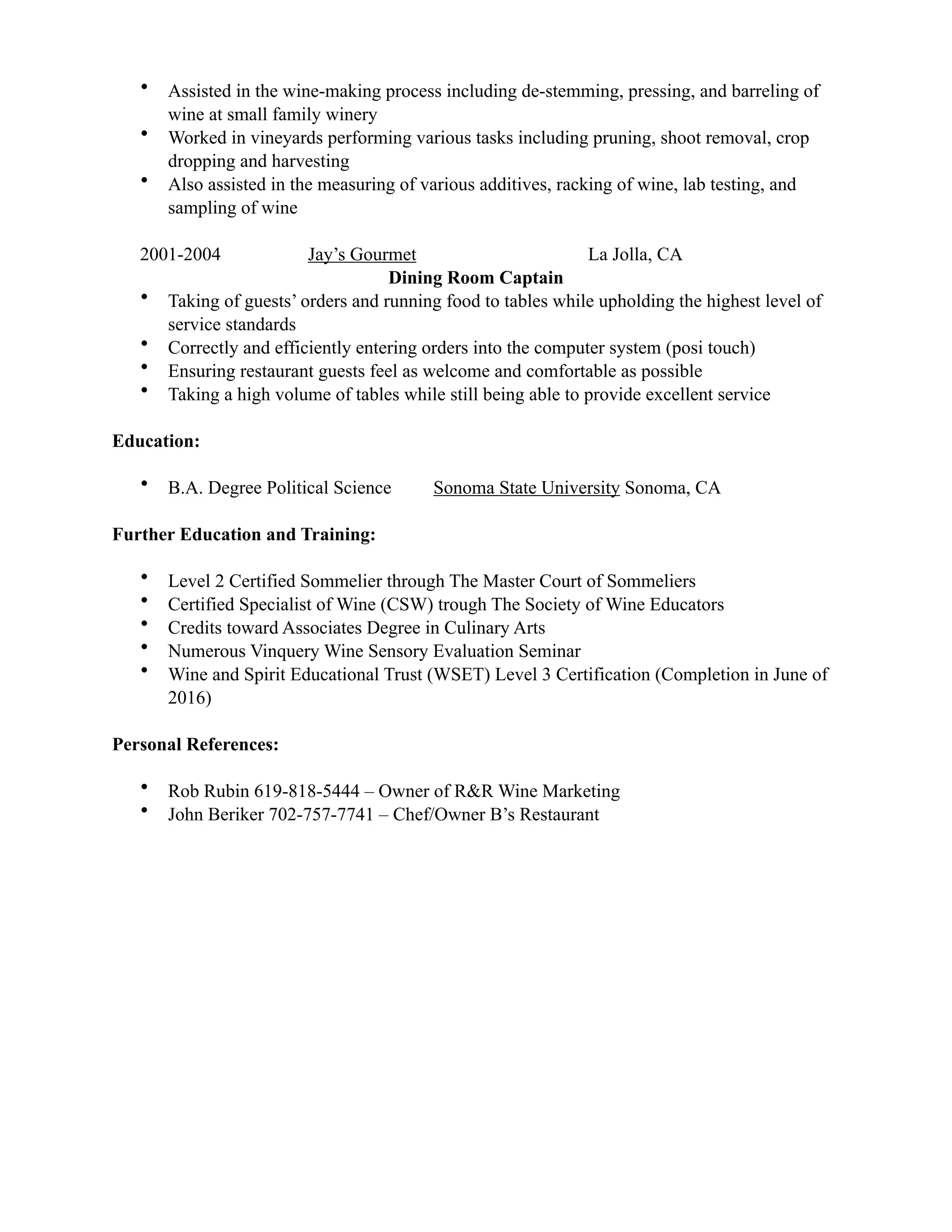 Sean Dawson's Resume | PDF | Hospitality Industry | Industries