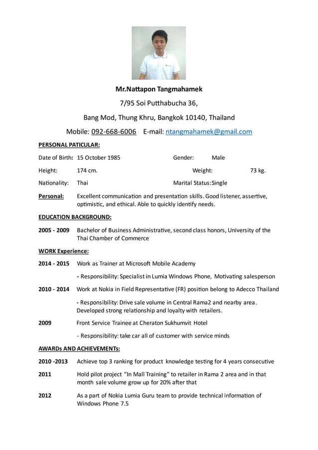 Resume Nattapon Tangmahamek ENG | PDF