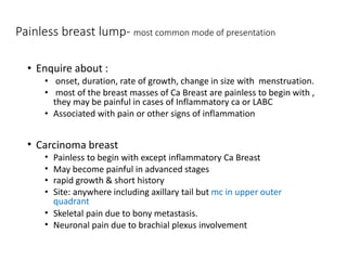 Ca breast, diagnosis, clinical examination and diagnostic workup | PPTX