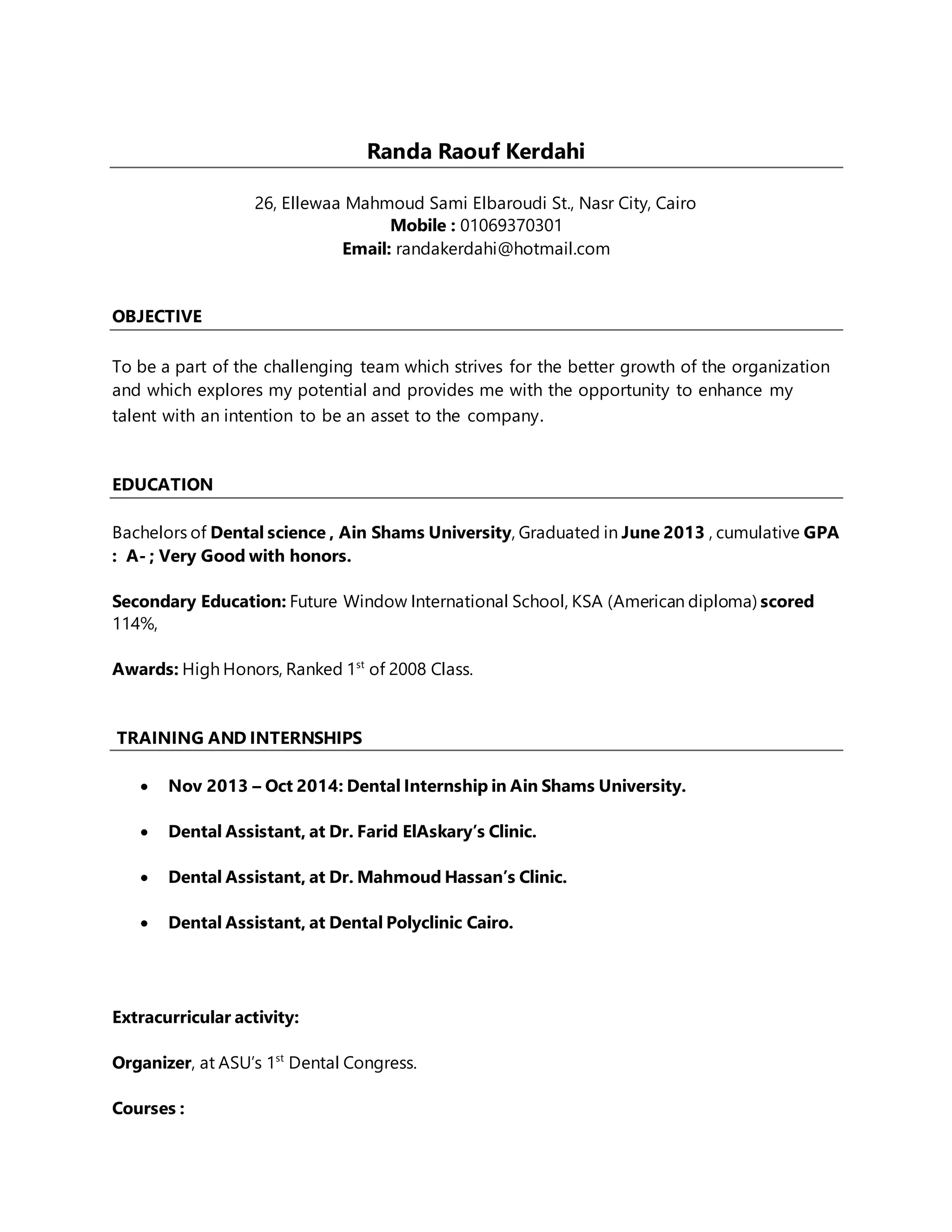 Randa Kerdahi Resume | DOCX | Education