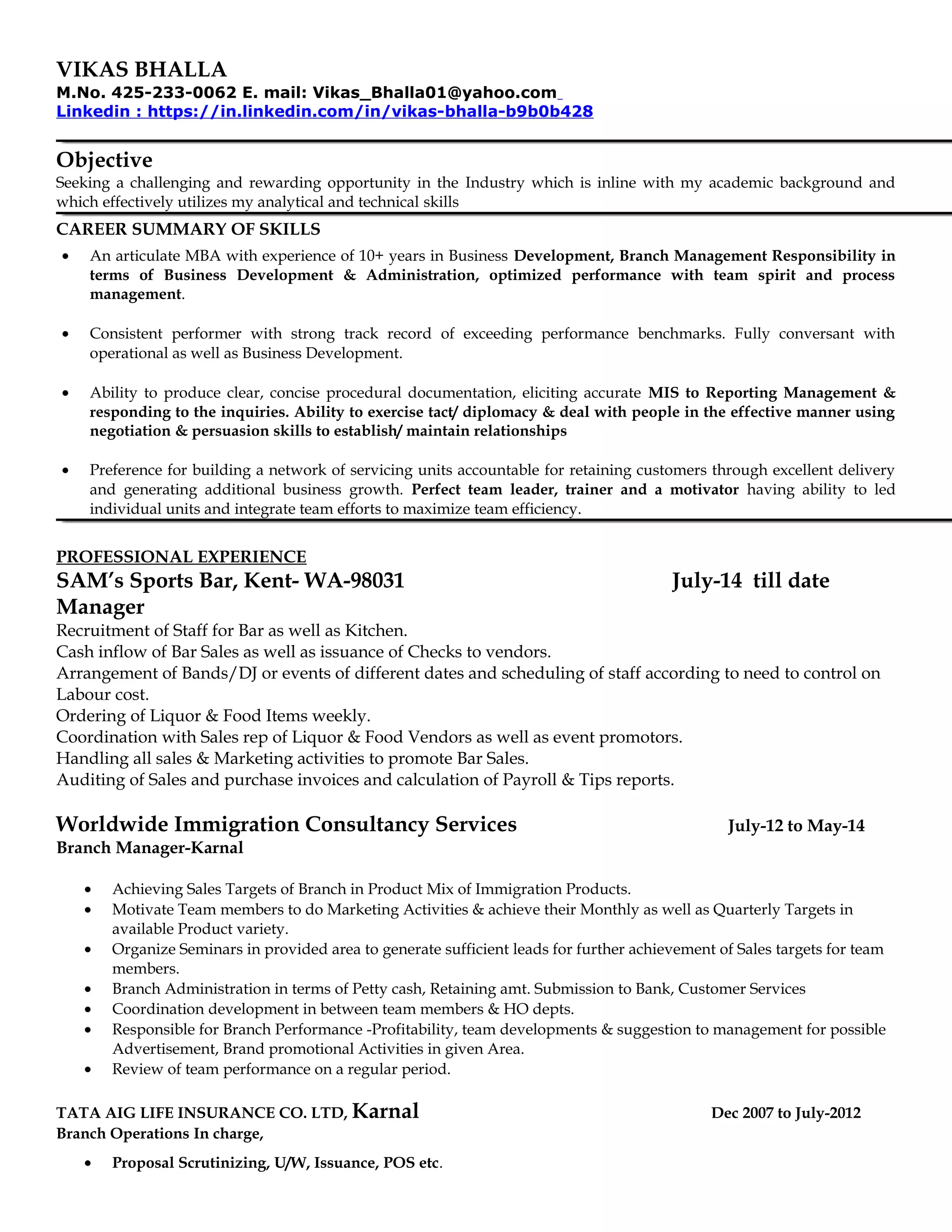 Vikas Bhalla C.V | DOC