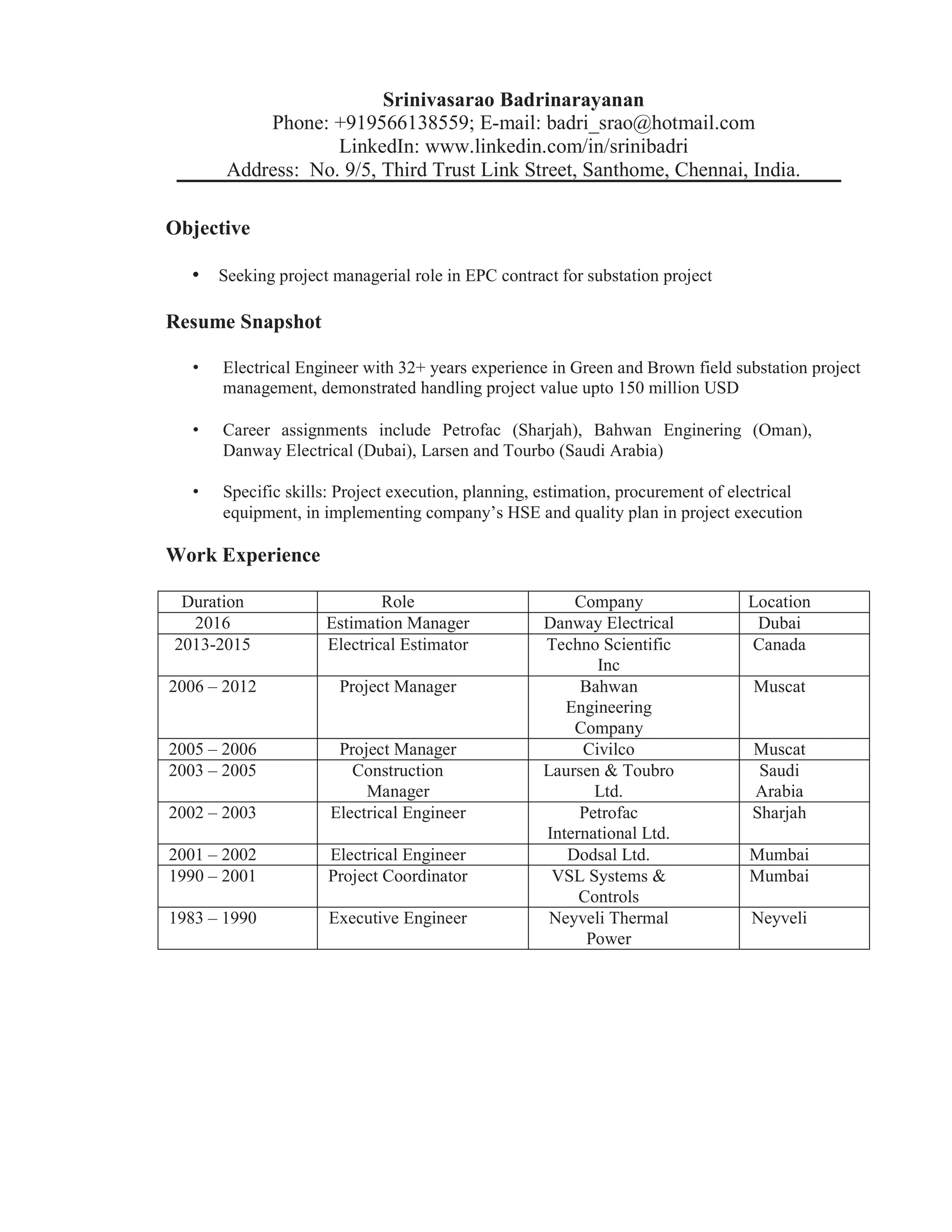 Resume_Srinivasarao_Badrinarayanan | PDF
