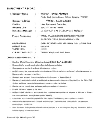 CV Sajid Akhtar - Lead Document Controller - 01 Jan 2017 | DOC