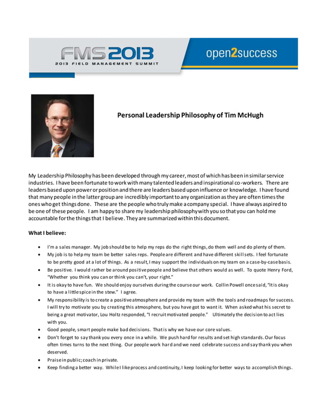 My Personal Leadership Philosophy - TM | PDF