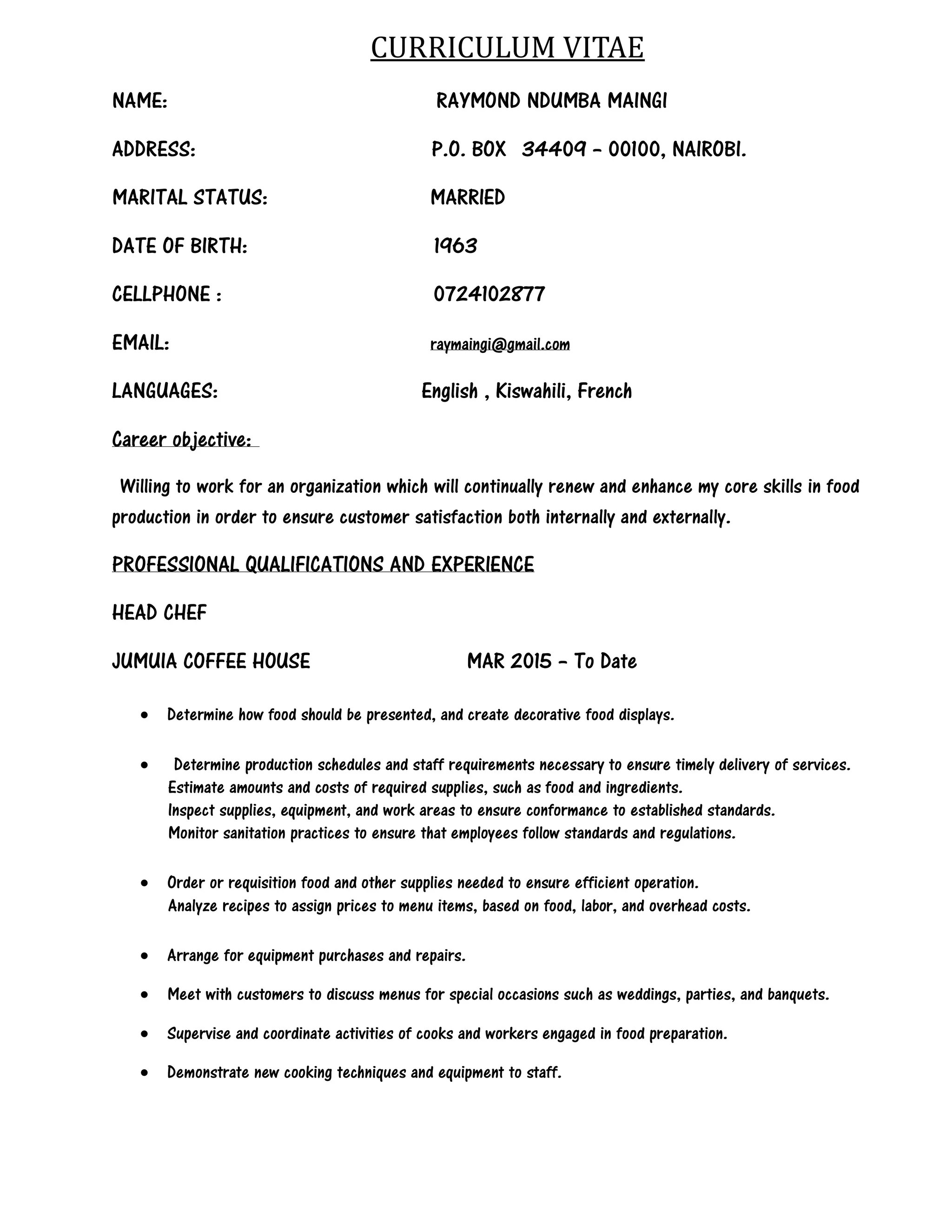 Raymond Curriculum Vitae | PDF