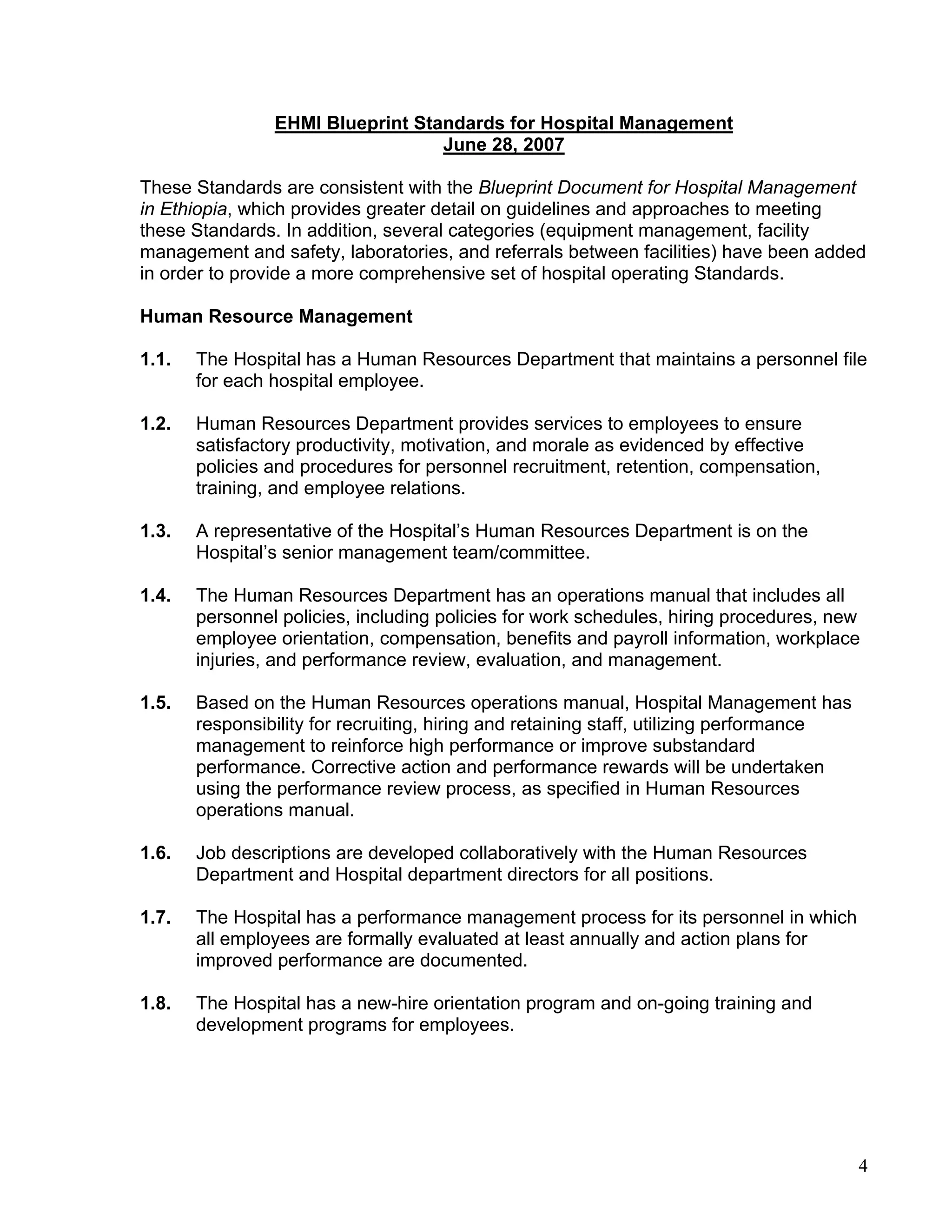 Blueprint Standards for Hospital Management in Ethiopia_tcm207-16656 | PDF