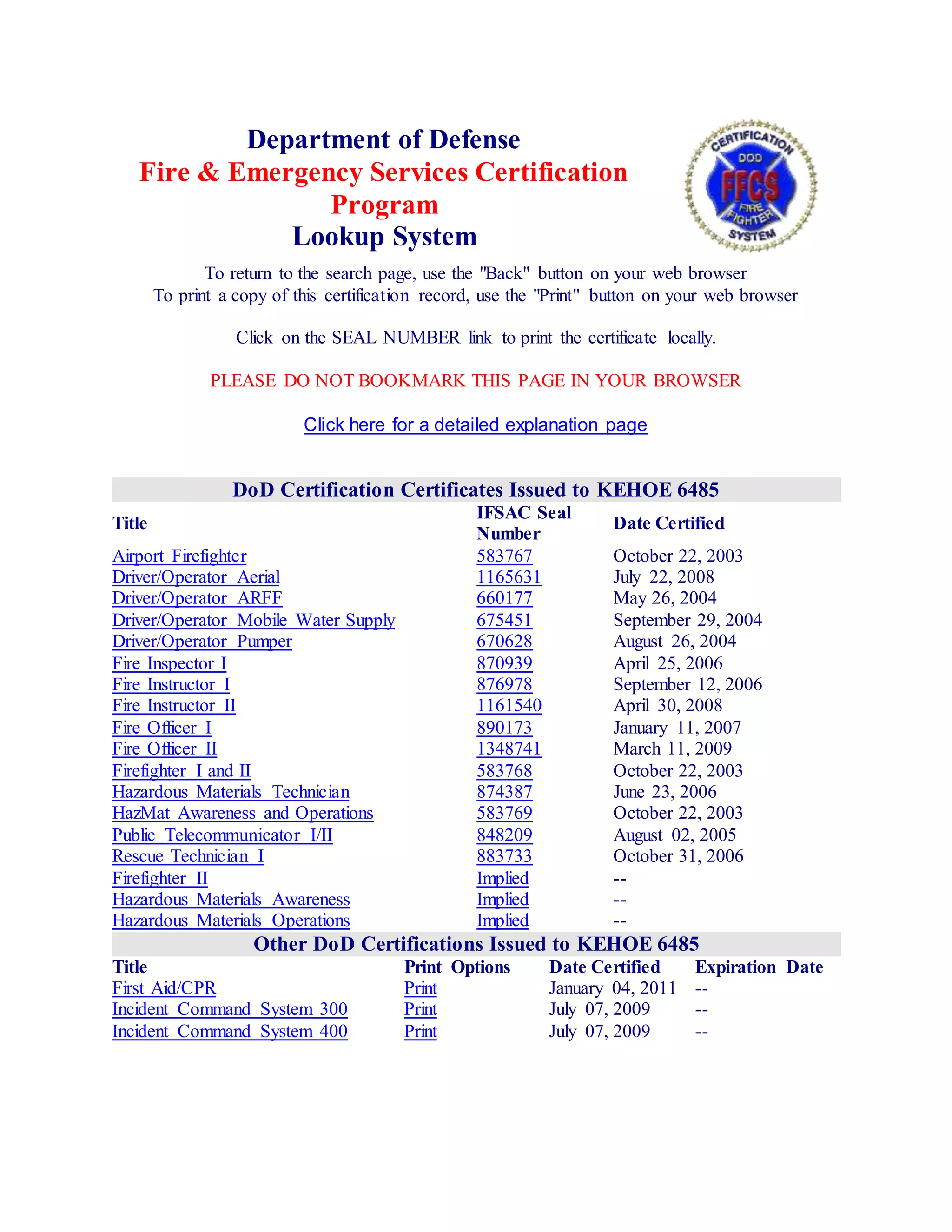 Michael Kehoe certifications | DOCX