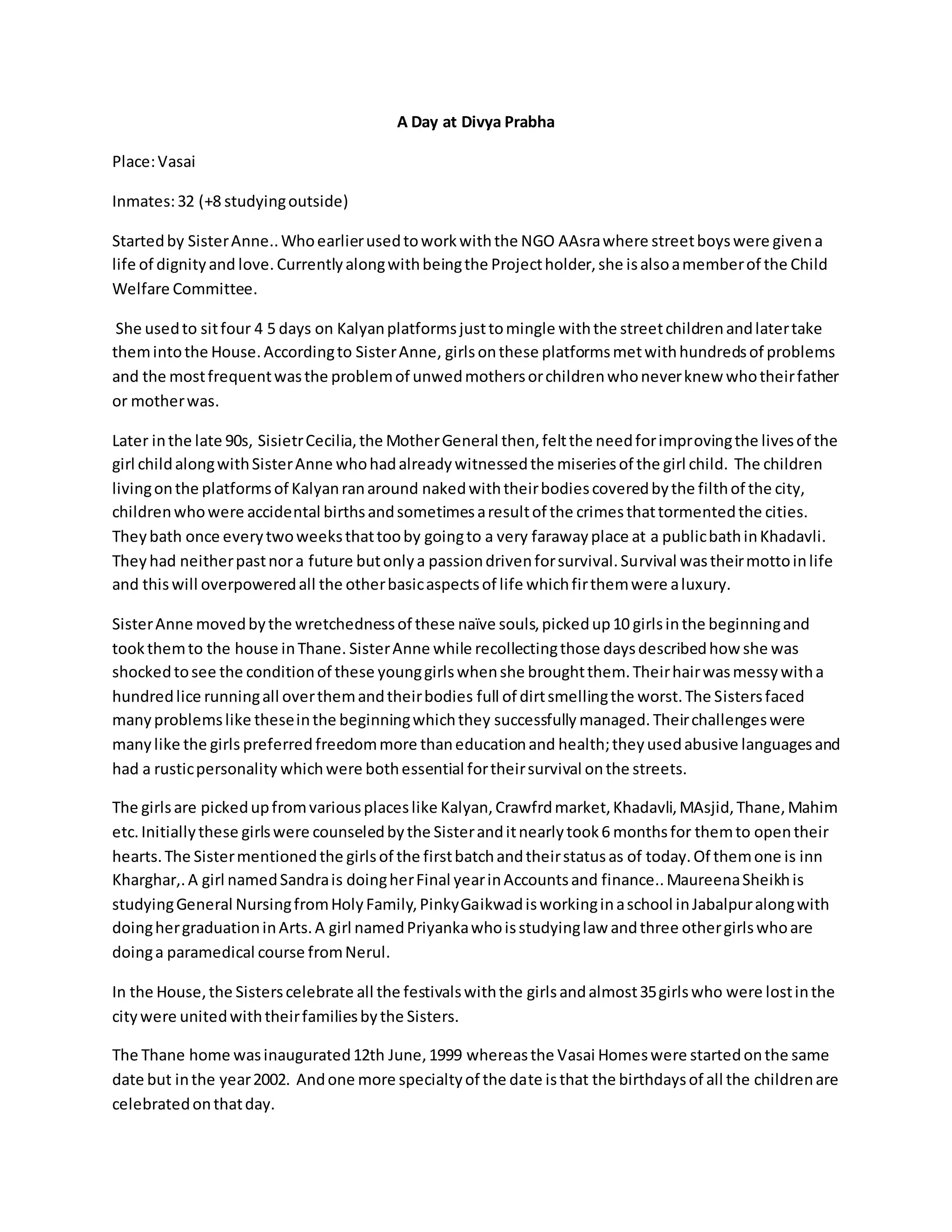 A Day at Divya Prabha | DOCX