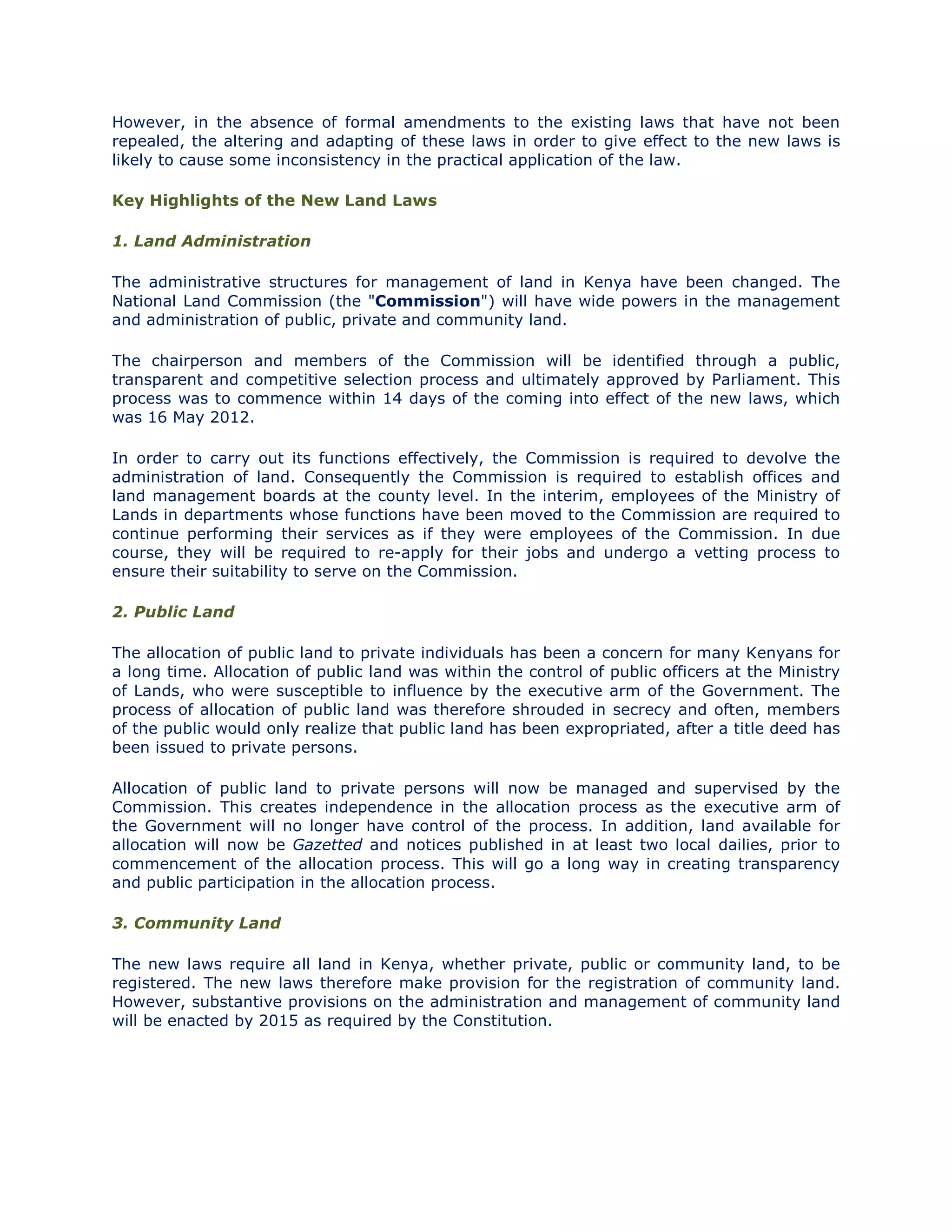 Synopsis of the Land Laws in Kenya | PDF
