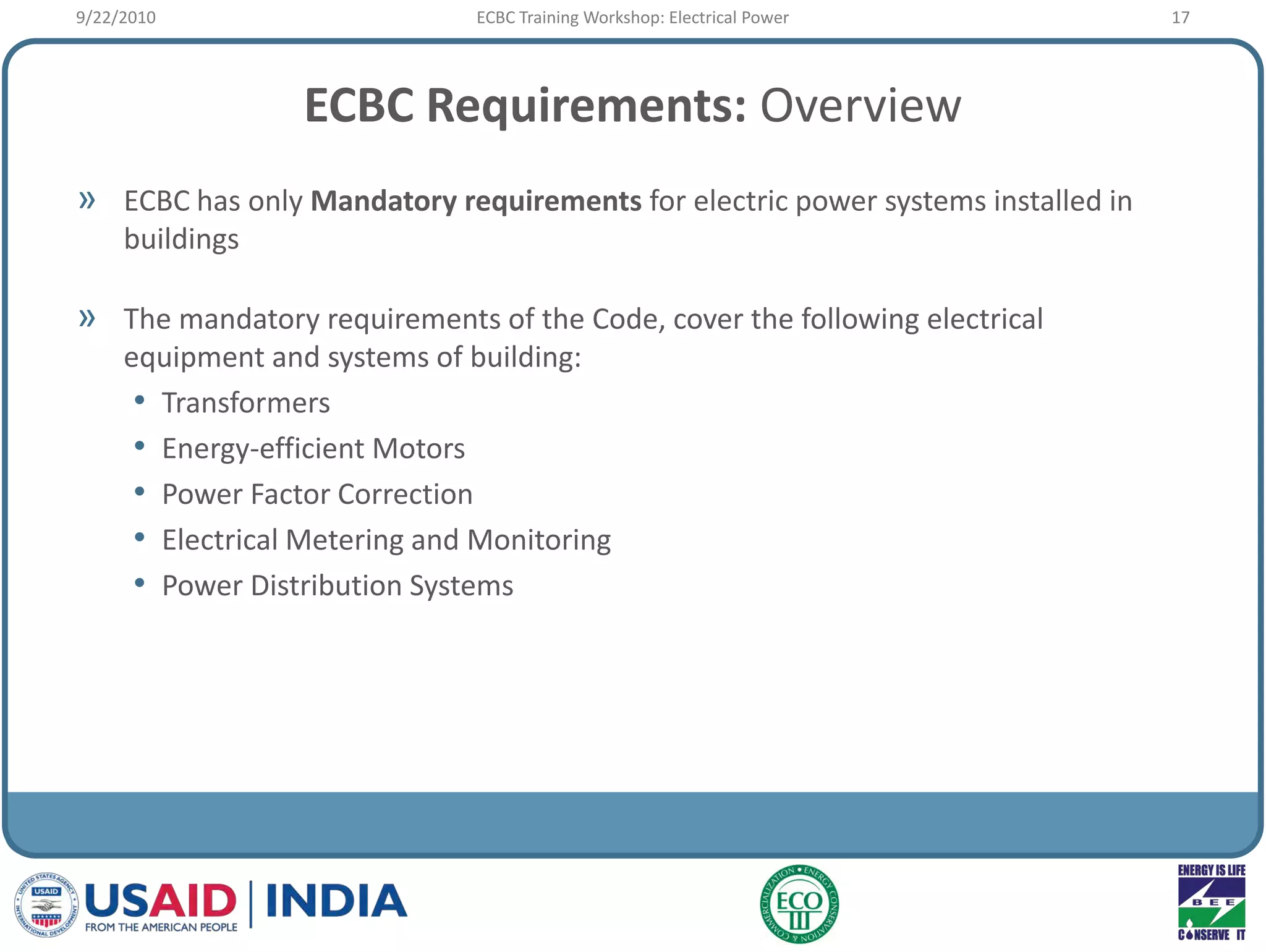 ECBC Training_07-Electrical Power | PDF
