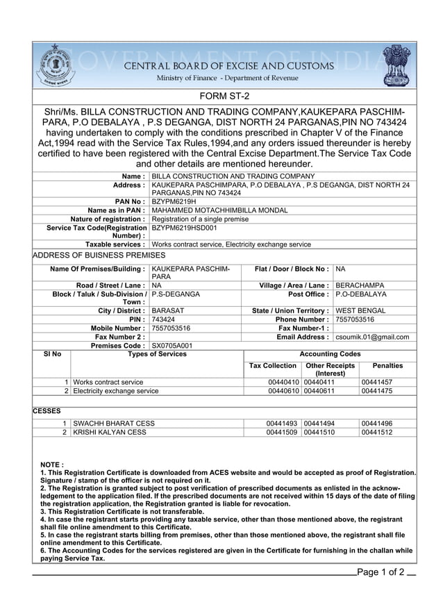 SERVICE TAX ST-2 | PDF