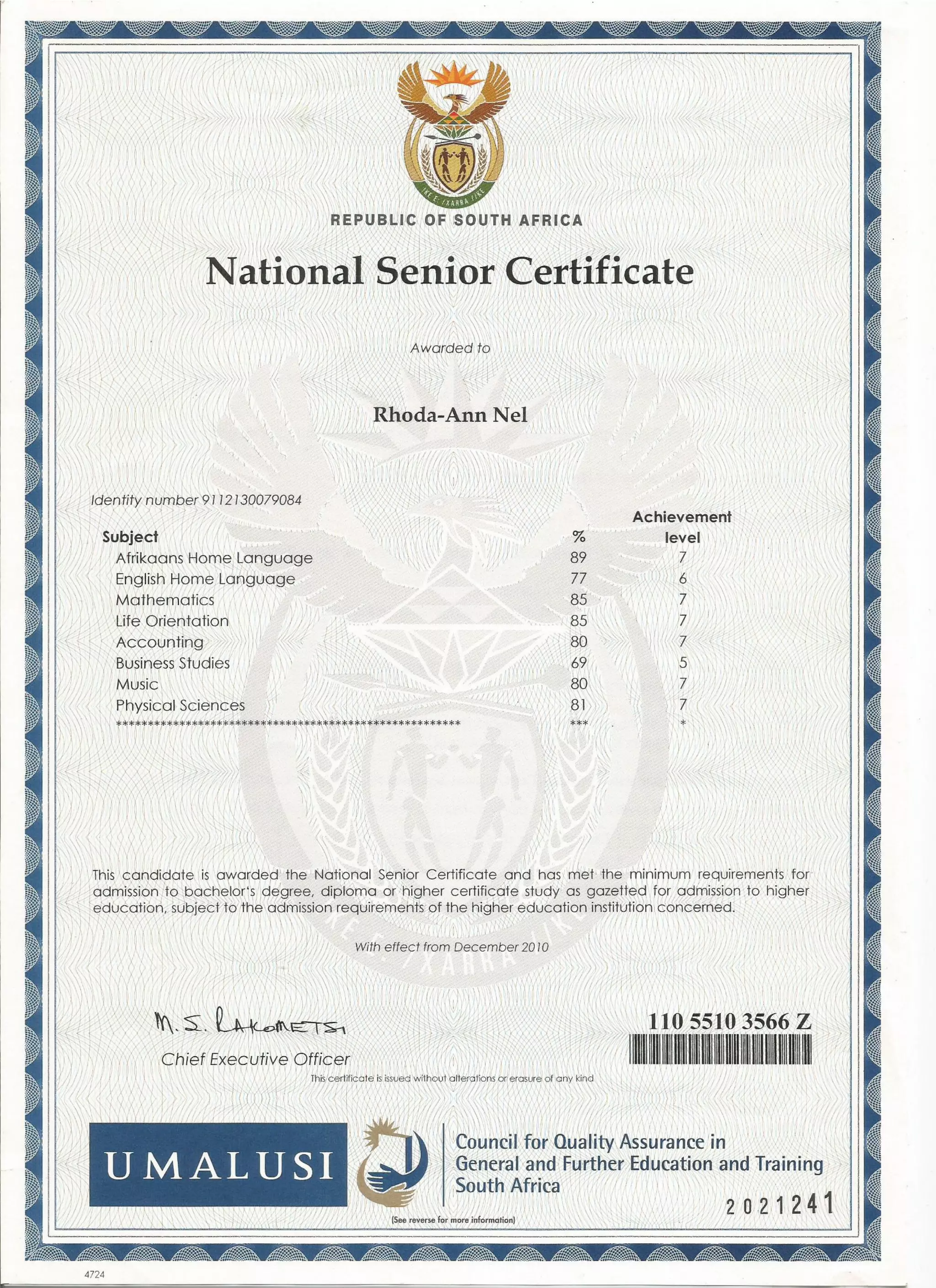 Matric Certificate | PDF