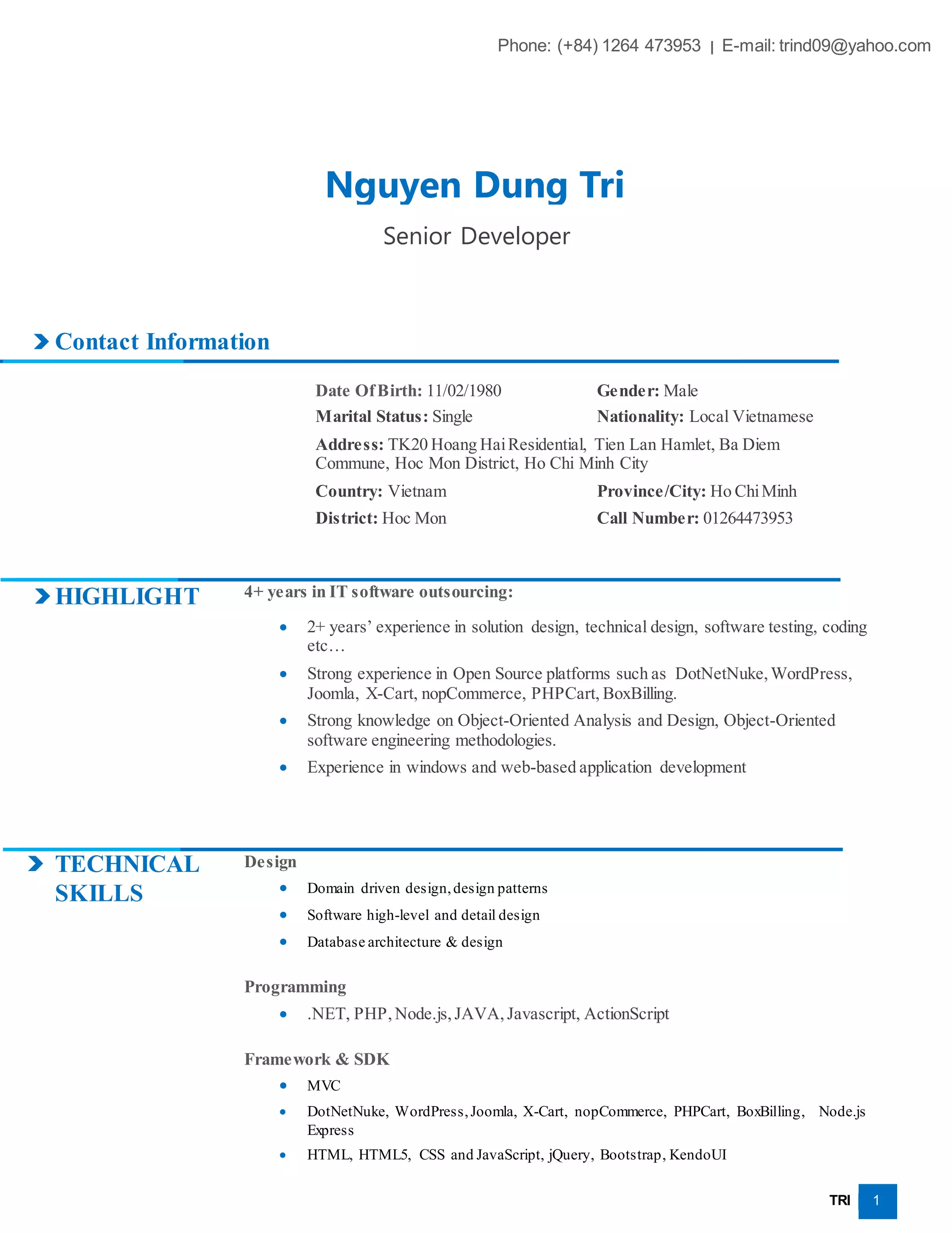 Nguyen Dung Tri - New Resume | DOCX