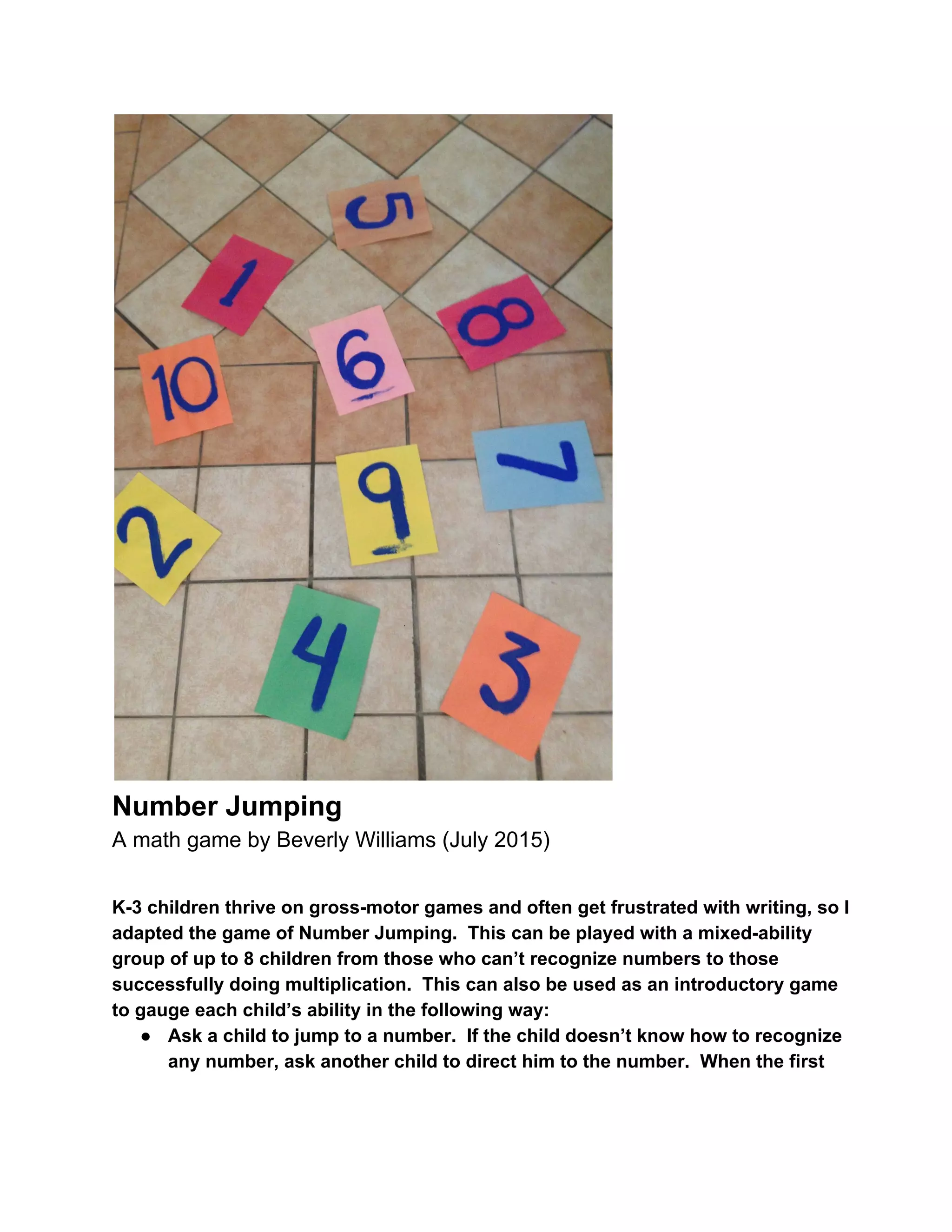NumberJumpingMathGamebyBeverlyWilliams | PDF