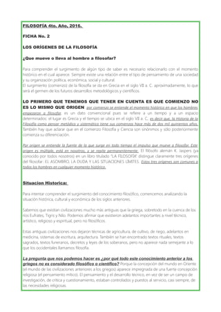 ficha 2 orígenes de la filosofía alumnos | PDF