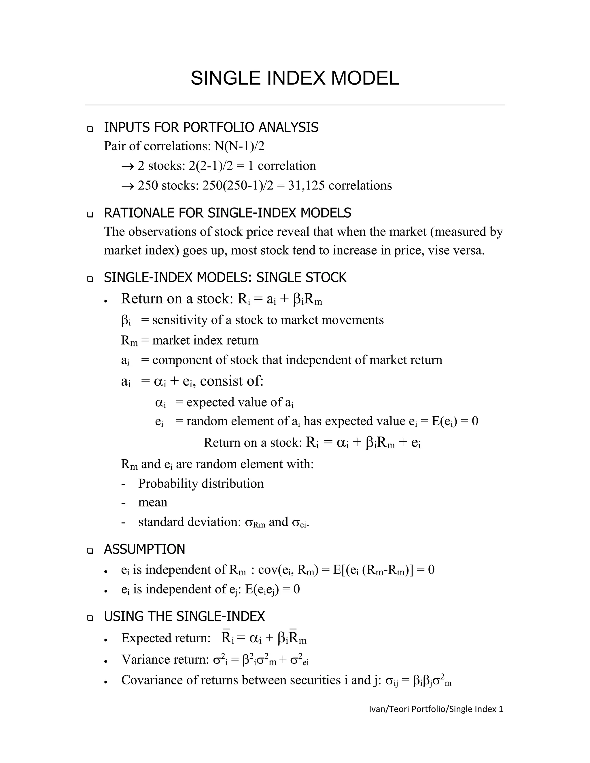 Model Indeks Tunggal | PDF