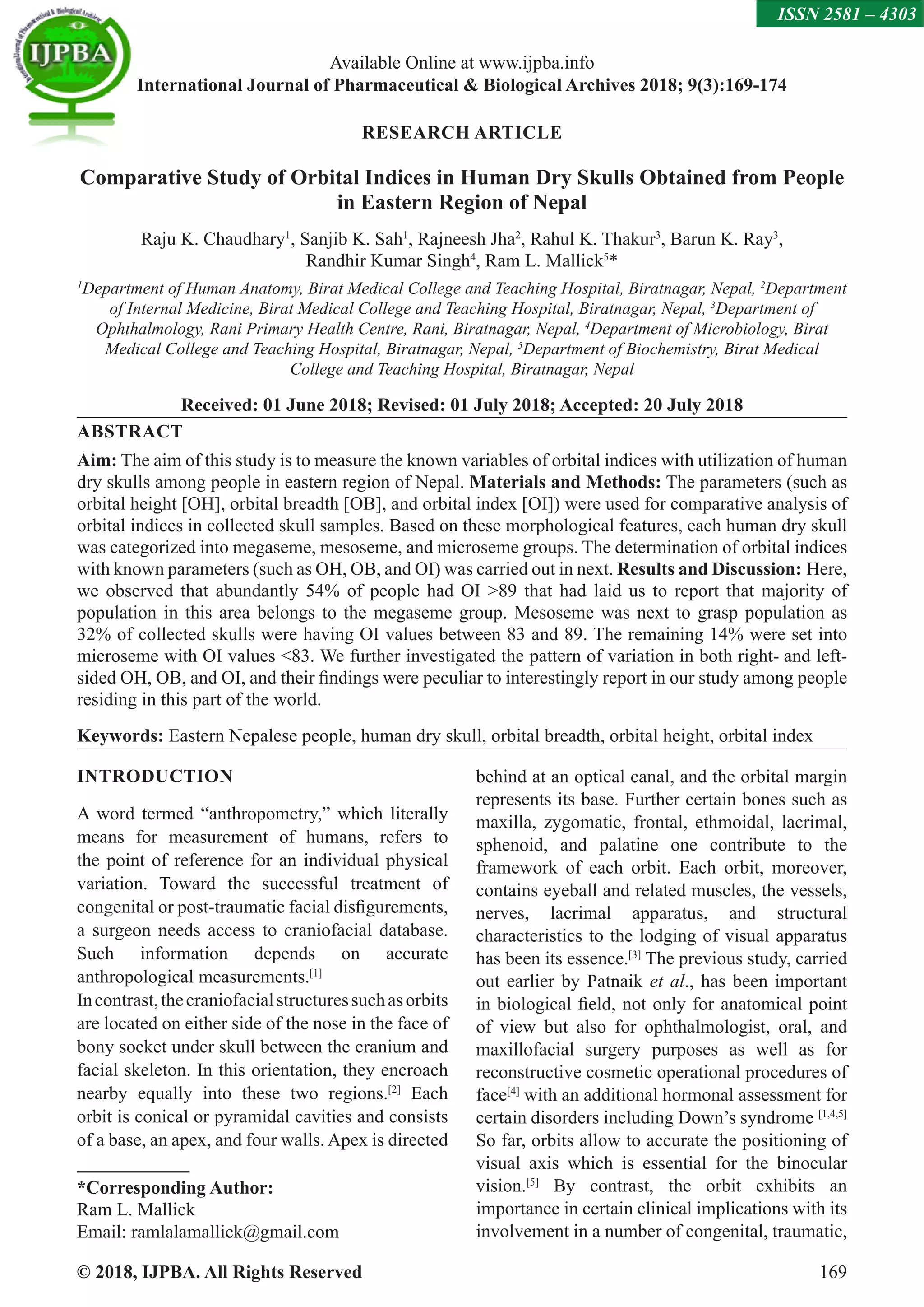 Comparative Study of Orbital Indices in Human Dry Skulls Obtained from ...