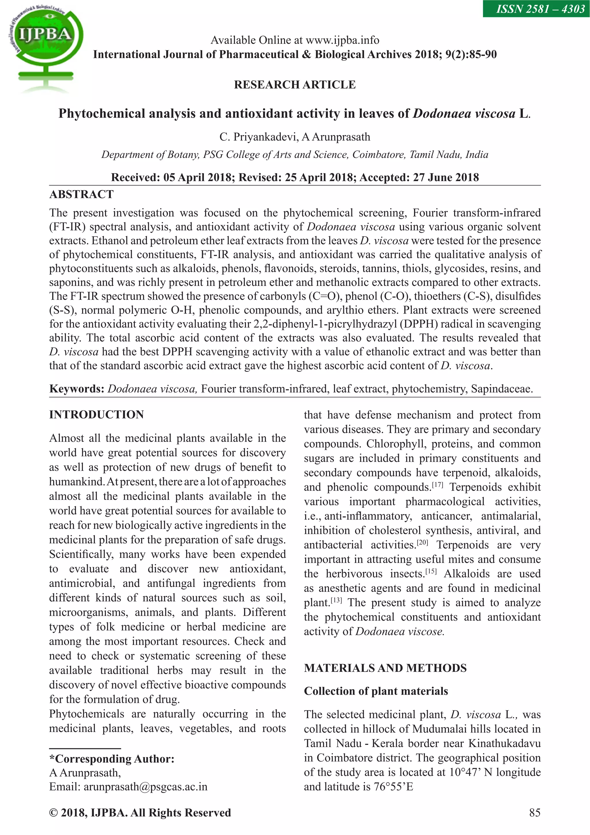 Phytochemical analysis and antioxidant activity in leaves of Dodonaea ...