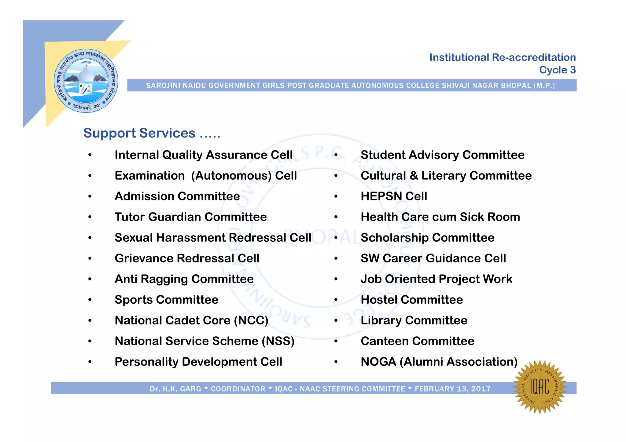 NAAC Presentation - Dr HK Garg, Sarojini Naidu Govt Girls College Bhopal | PDF