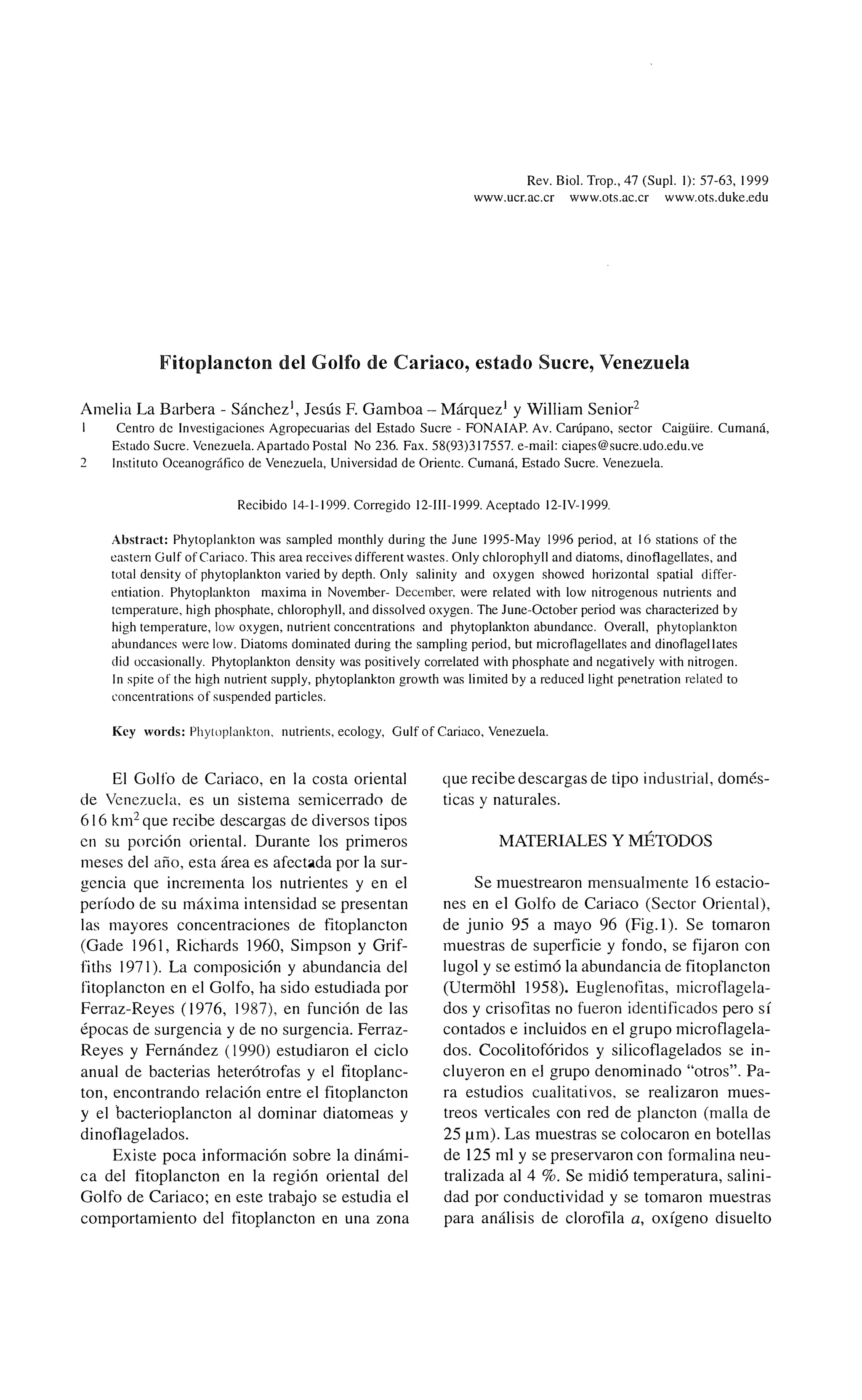 Fitoplancton del Golfo de Cariaco, estado Sucre, Venezuela | PDF