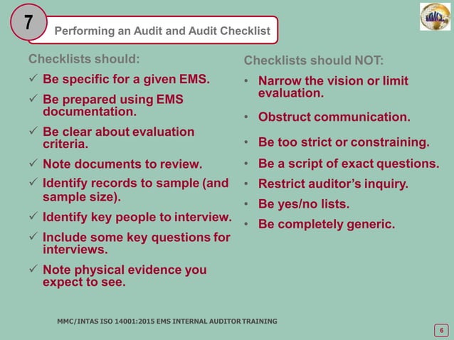 Performing an Audit (gathering objective evidence) & Audit Checklist ...