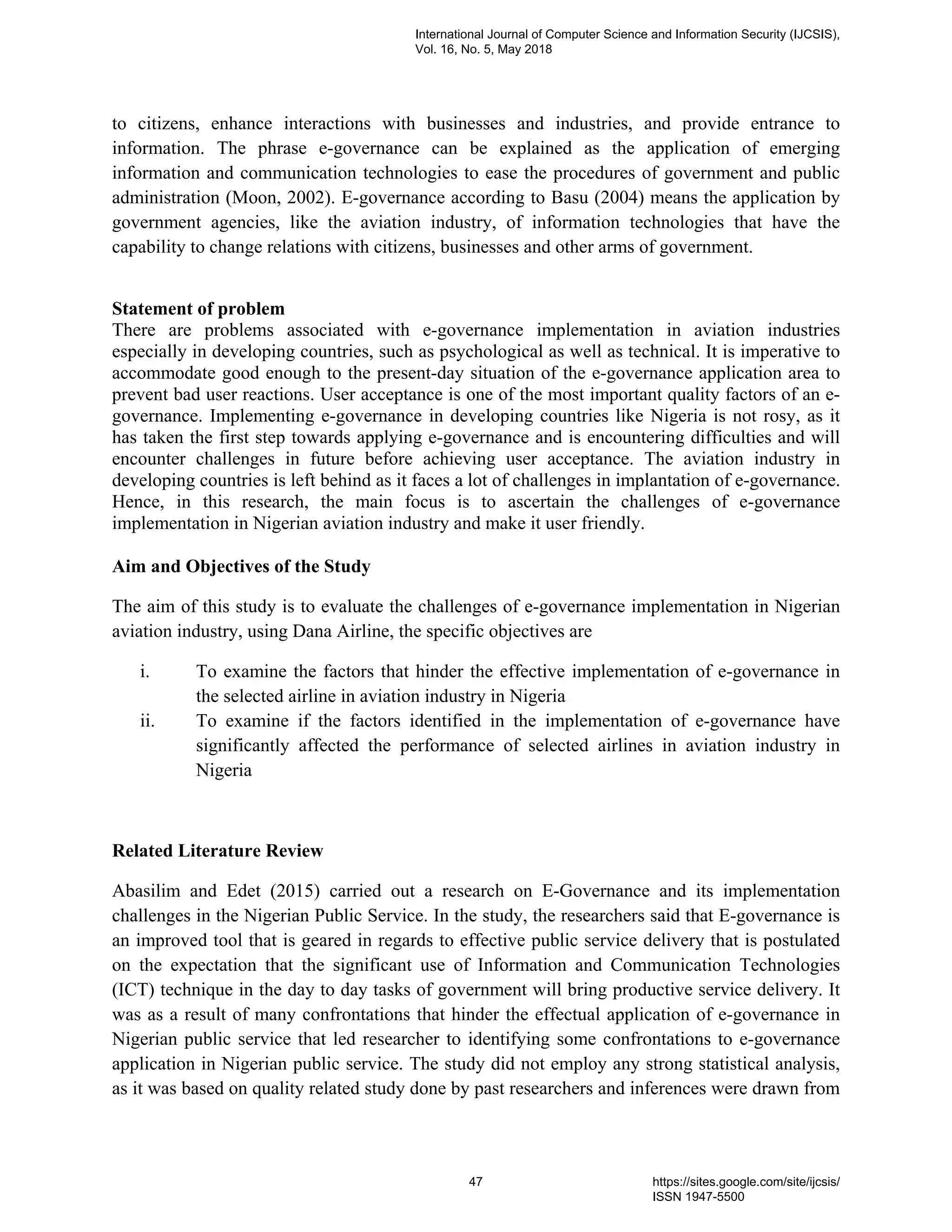 The Challenges of E-Governance Implementation in Nigerian Aviation Industry | PDF
