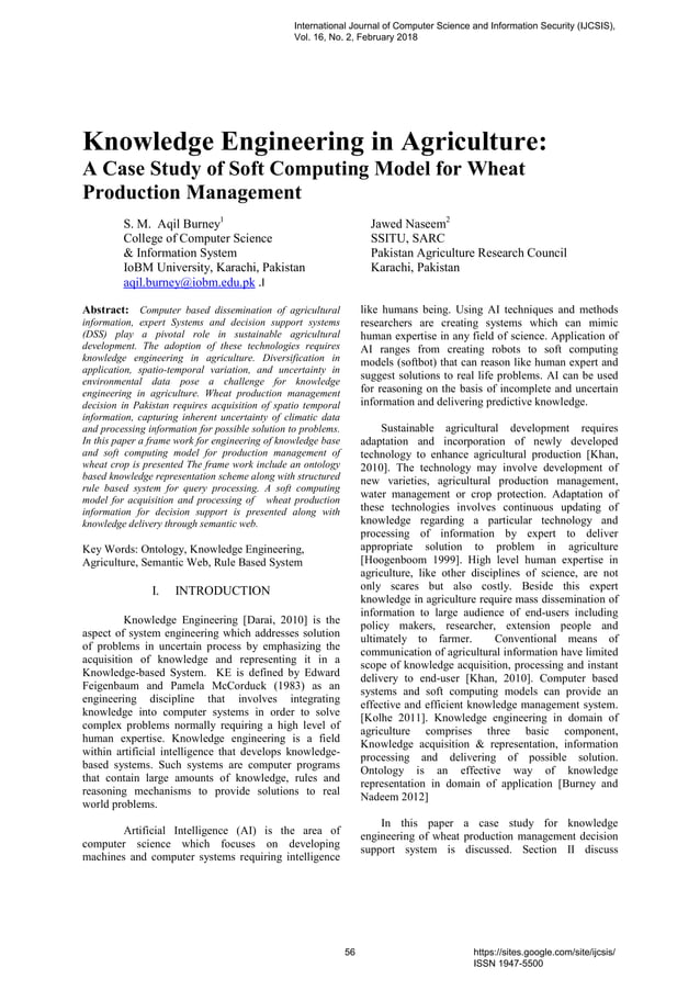 Knowledge Engineering in Agriculture: A Case Study of Soft Computing Model for Wheat Production ...