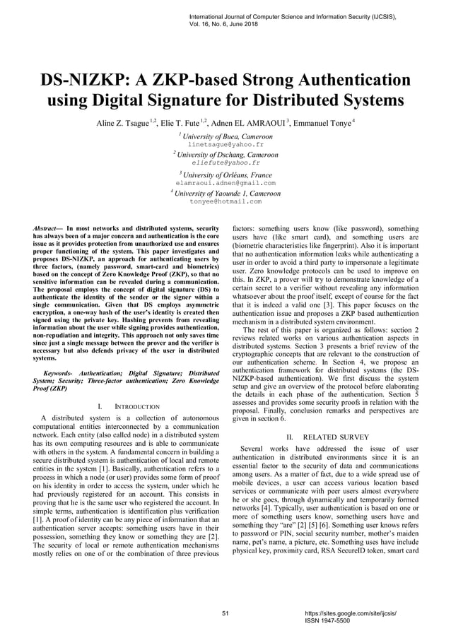 DS-NIZKP: A ZKP-based Strong Authentication using Digital Signature for Distributed Systems | PDF