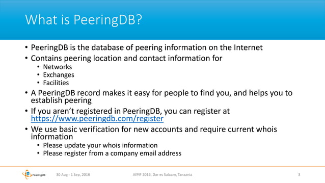 Peering and Transit Tutorials: PeeringDB | PPT