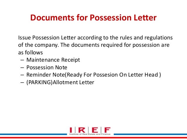 Possession Letter Format From Builder