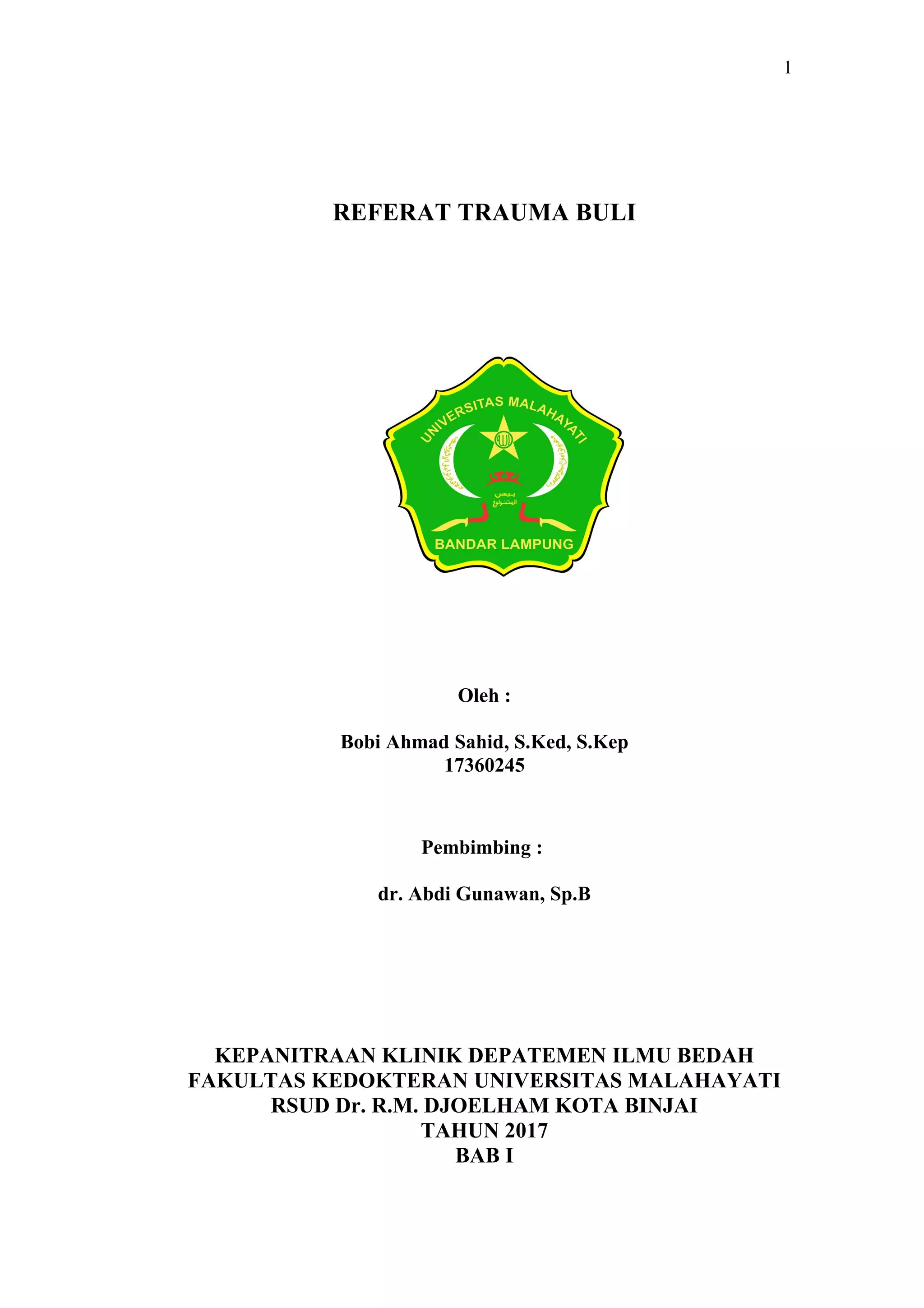Trauma Buli-Buli (Vesika Urinaria) | DOC