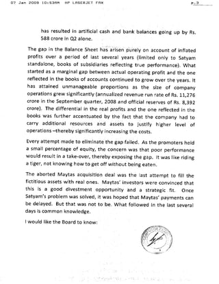 Satyam - The Letter that Ramalinga Raju wrote, reveals shocking details ...