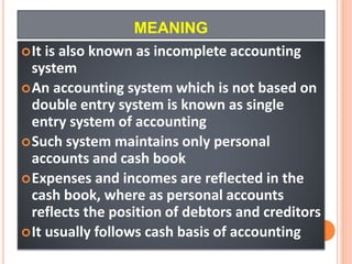 07 Single Entry System of Accounting | PPTX