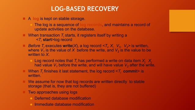 Recovery & Atom city & Log based Recovery | PPTX | Databases | Computer Software and Applications