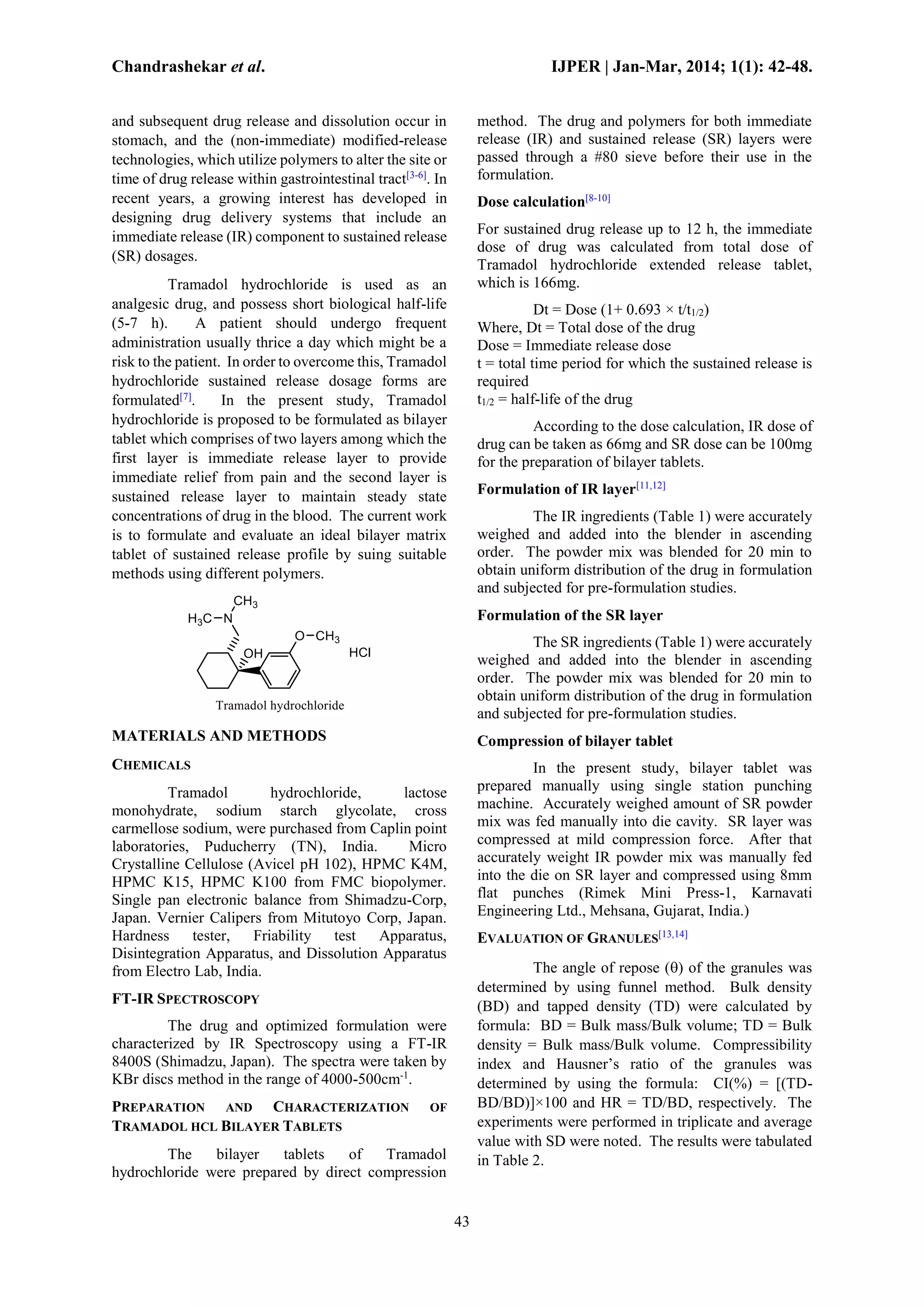 Design and in vitro evaluation of bilayer tablets of Tramadol ...