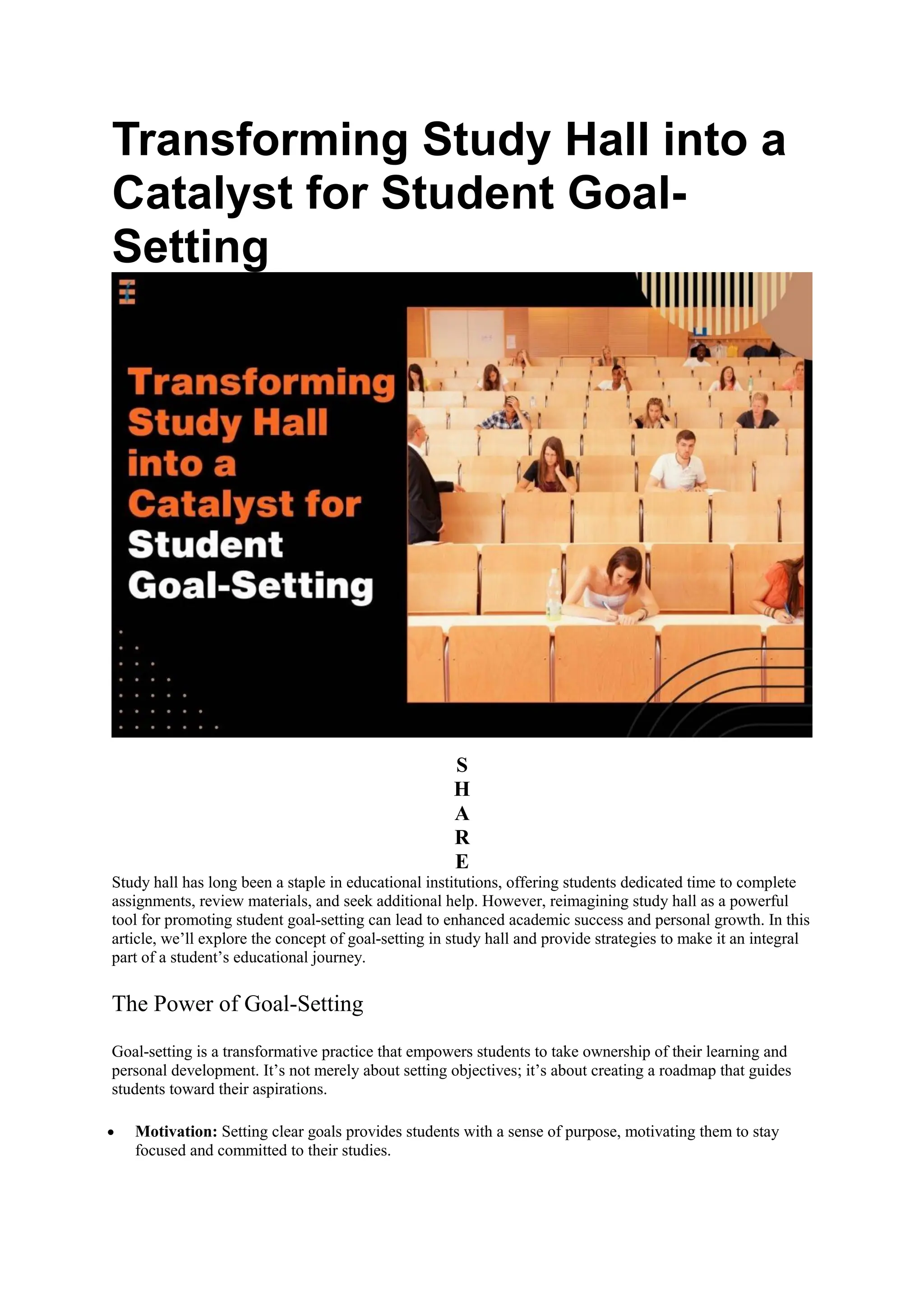 10 Strategies For Promoting Goal-setting In Study Hall | Future ...