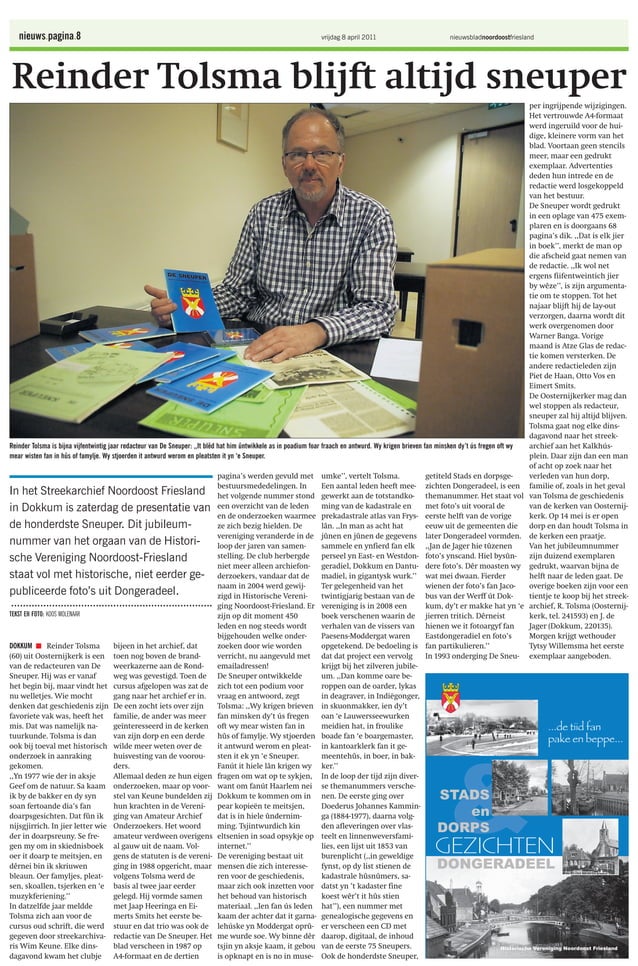 Reinder Tolsma blijft altijd sneuper (Nieuwsblad Noordoost-Friesland) | PDF