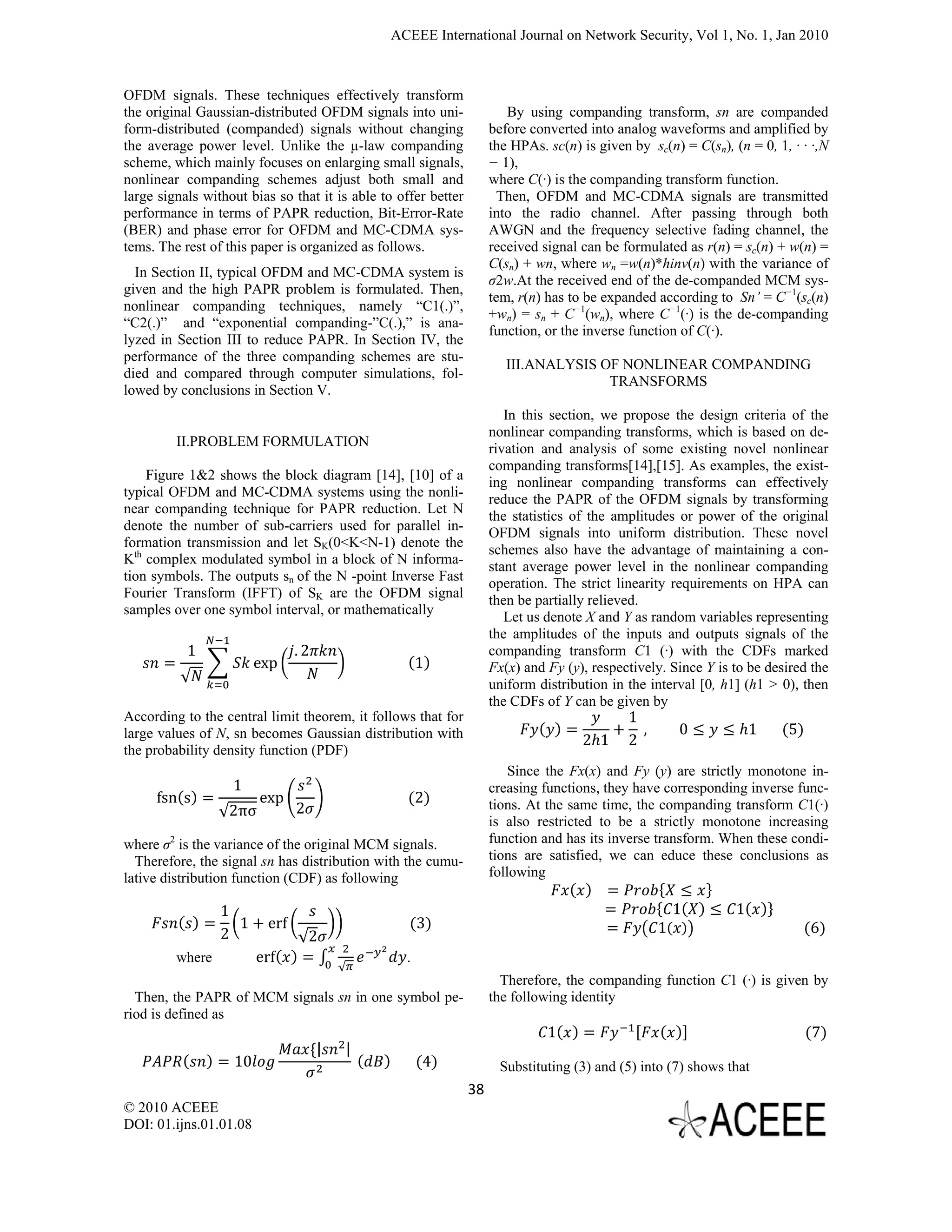 PAPR Reduction in OFDM & MC-CDMA System using Nonlinear Companding Techniques | PDF