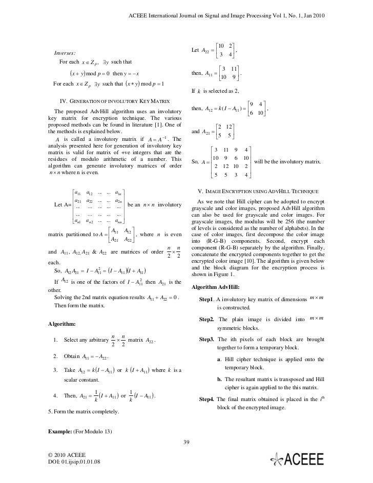 Image Encryption Using Advanced Hill Cipher Algorithm Image Encryption Using Advanced Hill Cipher Algorithm