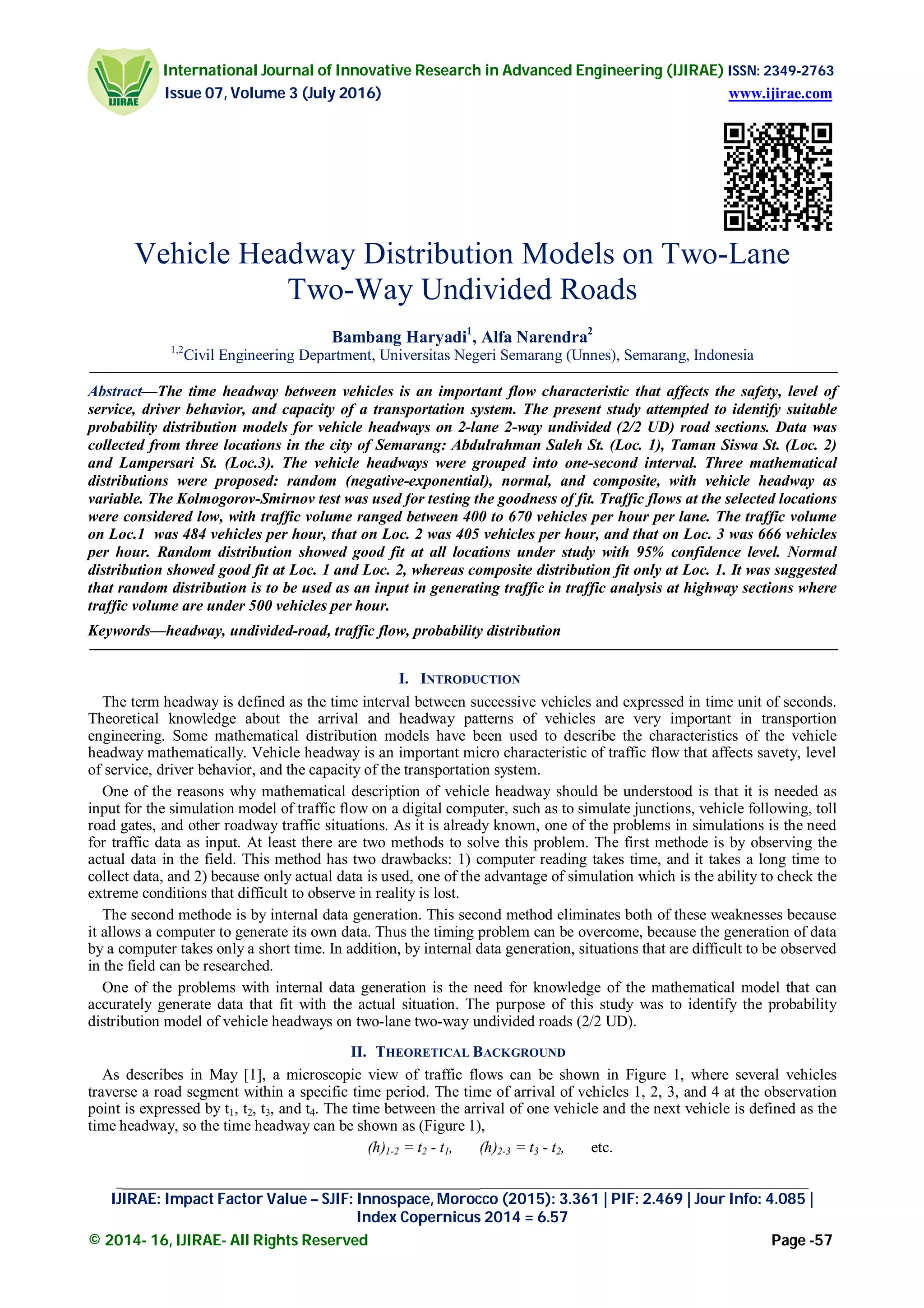 Vehicle Headway Distribution Models on Two-Lane Two-Way Undivided Roads ...