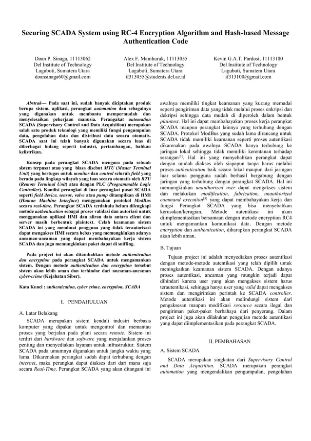 Doan P. Sinaga, Alex F. Manihuruk, Kevin G.A.T. Pardosi - “Securing SCADA System using RC-4 ...