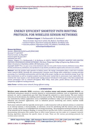 ENERGY EFFICIENT SHORTEST PATH ROUTING PROTOCOL FOR WIRELESS SENSOR ...